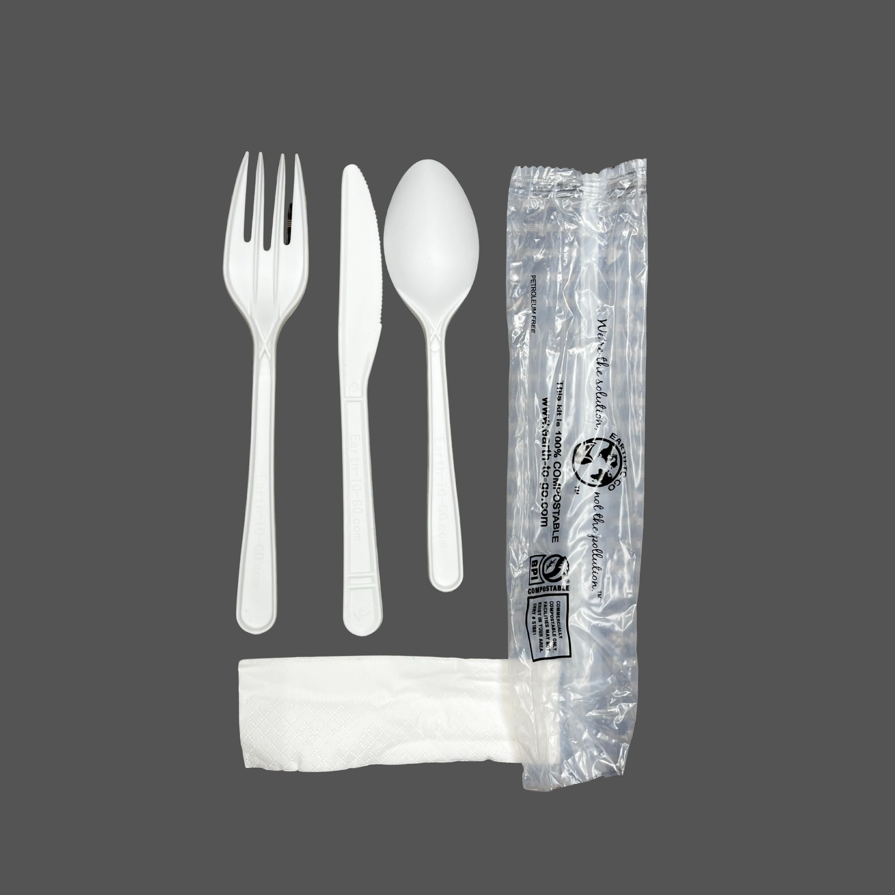 Compostable Cutlery Kit (Fork, Knife, Spoon & Napkin), 250/case – Earth ...